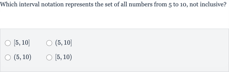 (Solved)-Which interval notation represents the set of all numbers fr